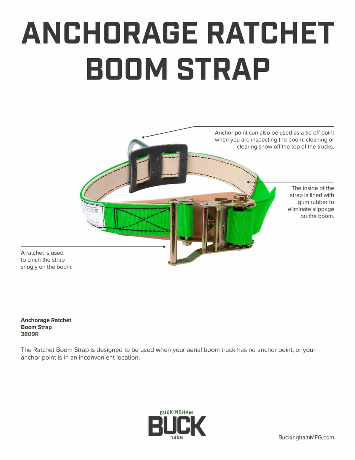Anchorage Ratchet Boom Strap - 3809R - Buckingham Manufacturing