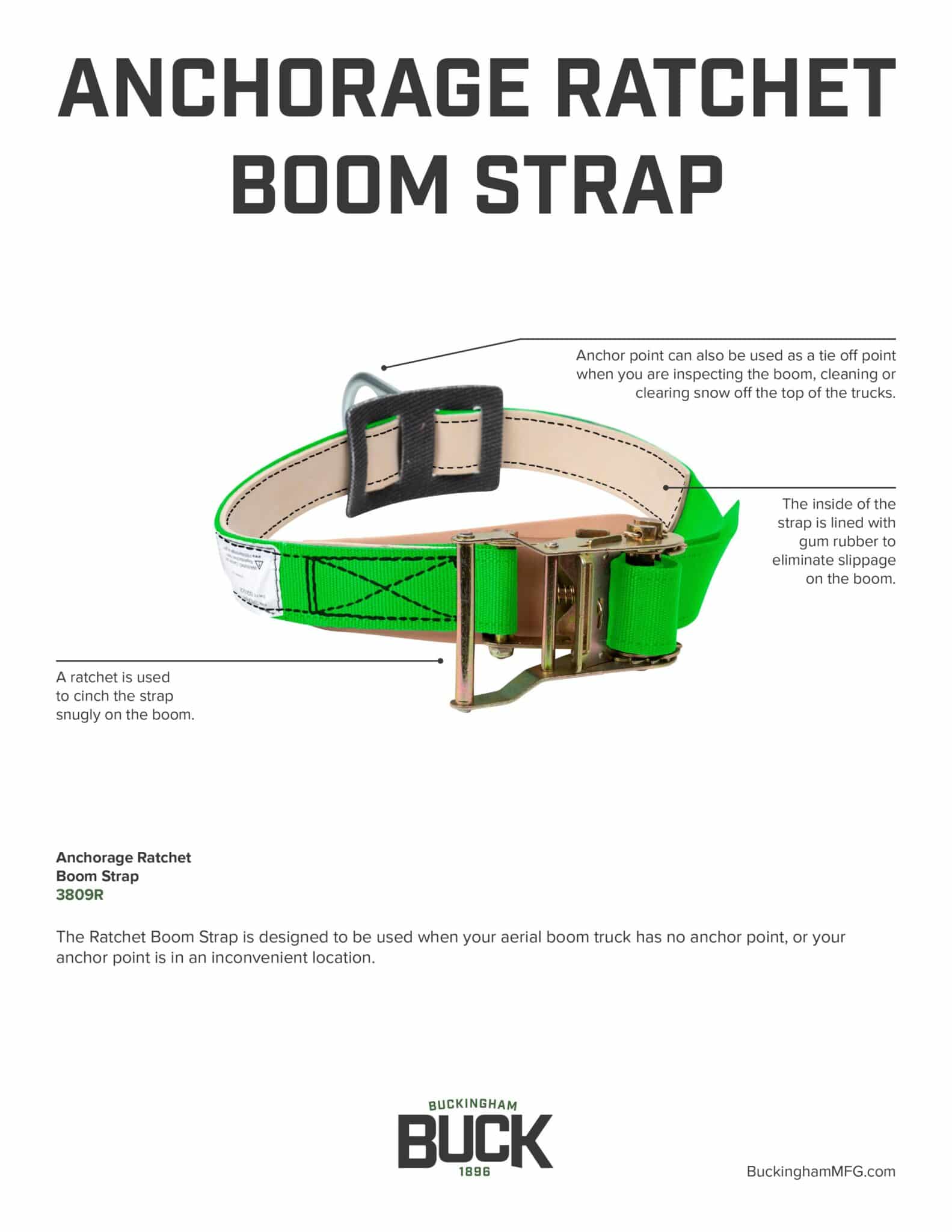 Anchorage Ratchet Boom Strap - 3809R - Buckingham Manufacturing