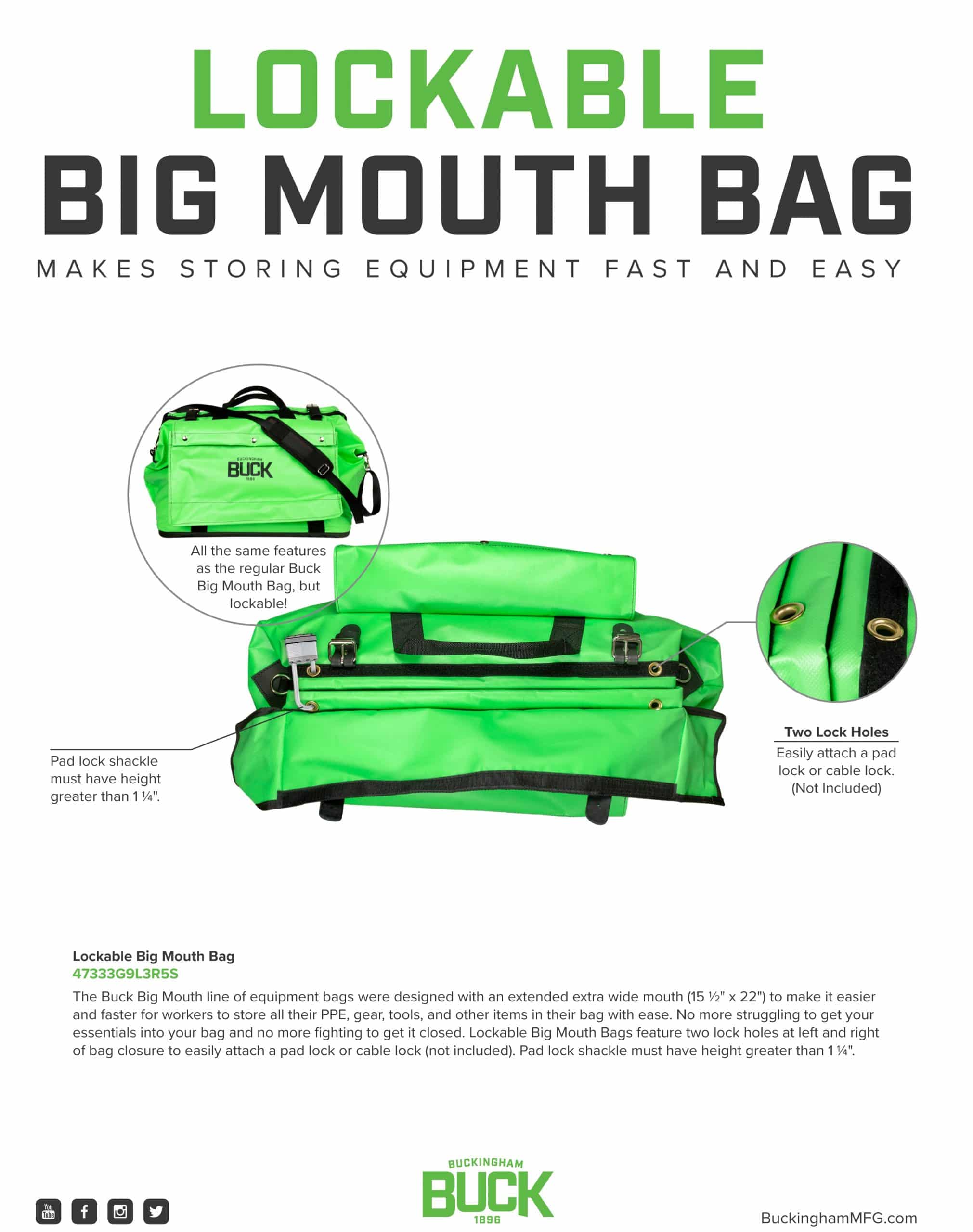 Lockable Buck Big Mouth Bag - 47333G9L3R5S/47333B3L3R5S - Buckingham ...