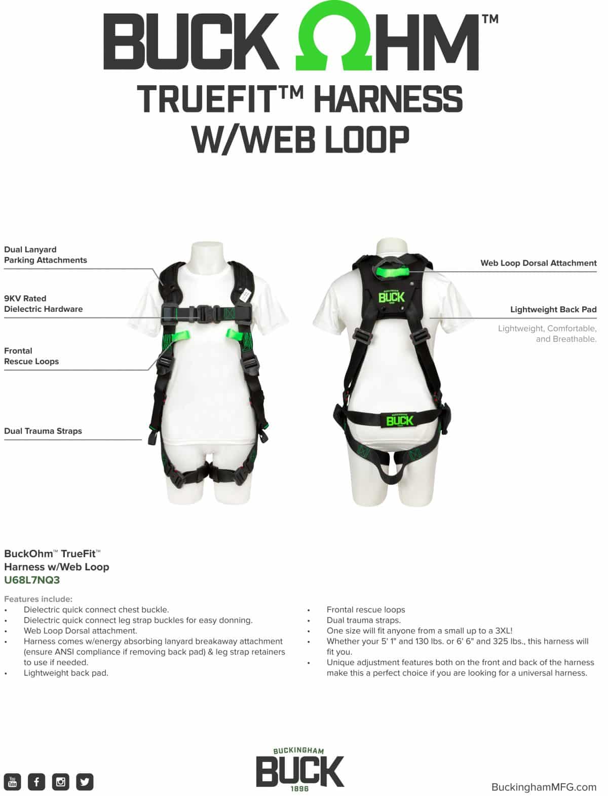 BuckOhm™ TrueFit™ Harness w/Web Loop - U68L7NQ3 / U68L7NQ6 | Linemen's ...