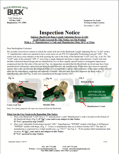 inspection notice - Buckingham Manufacturing