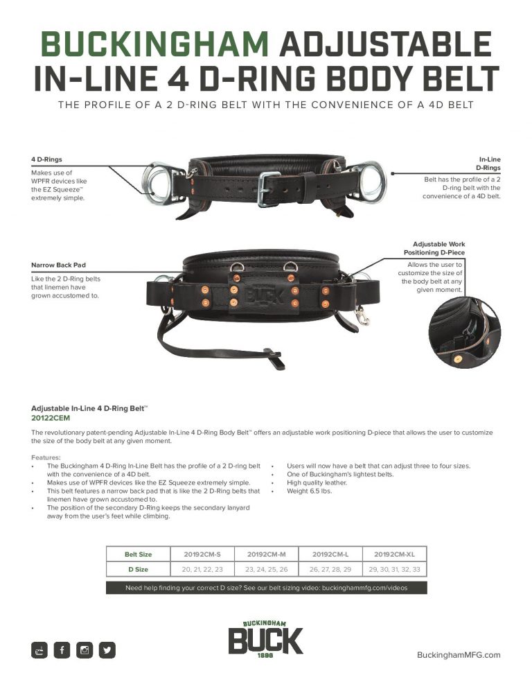 Adjustable In-Line 4 D-Ring Body Belt™ - 20122CEM - Buckingham MFG