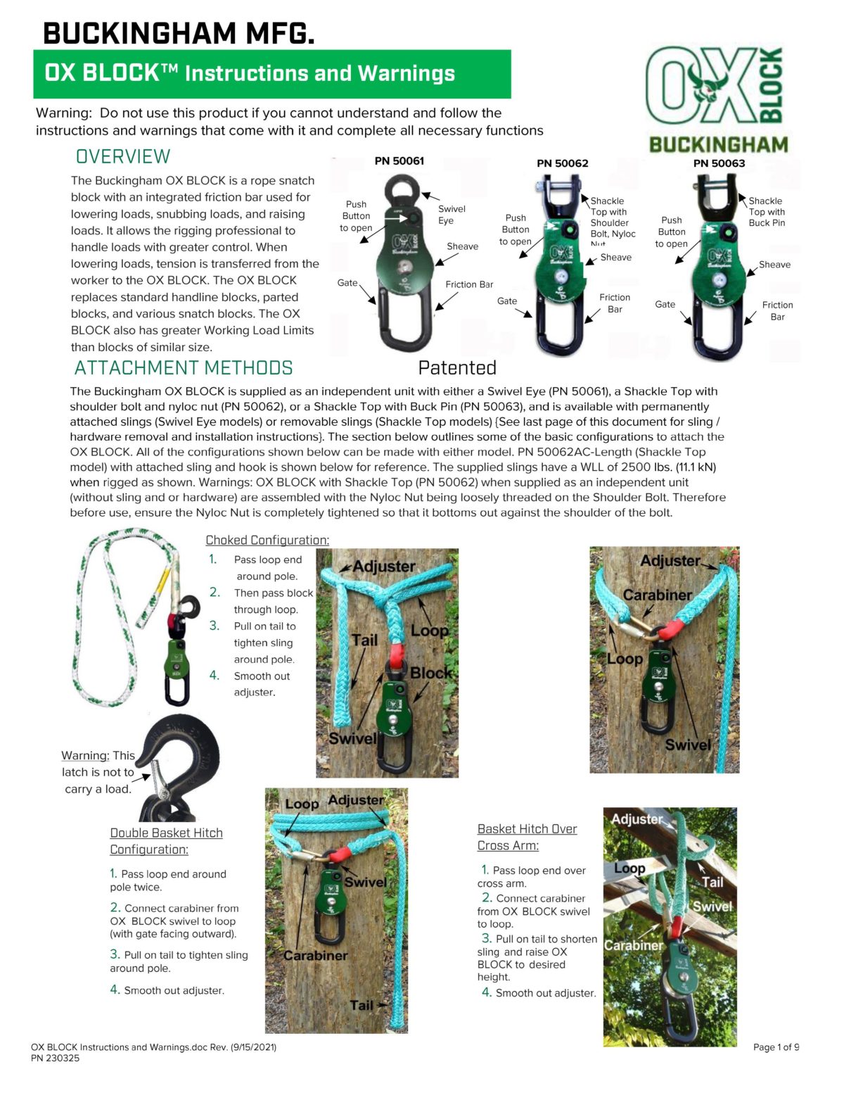 Ox Block Instructions & Warnings - Buckingham Manufacturing
